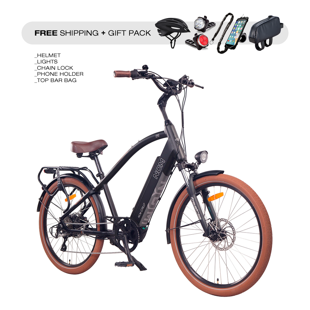 NCM Cru7 Cruiser Electric Bike, 250W, E-MTB, 48V 19Ah 912Wh Battery